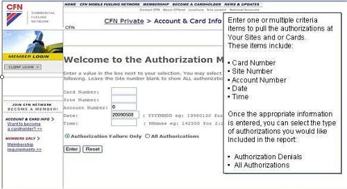 Authorization Report Menu
